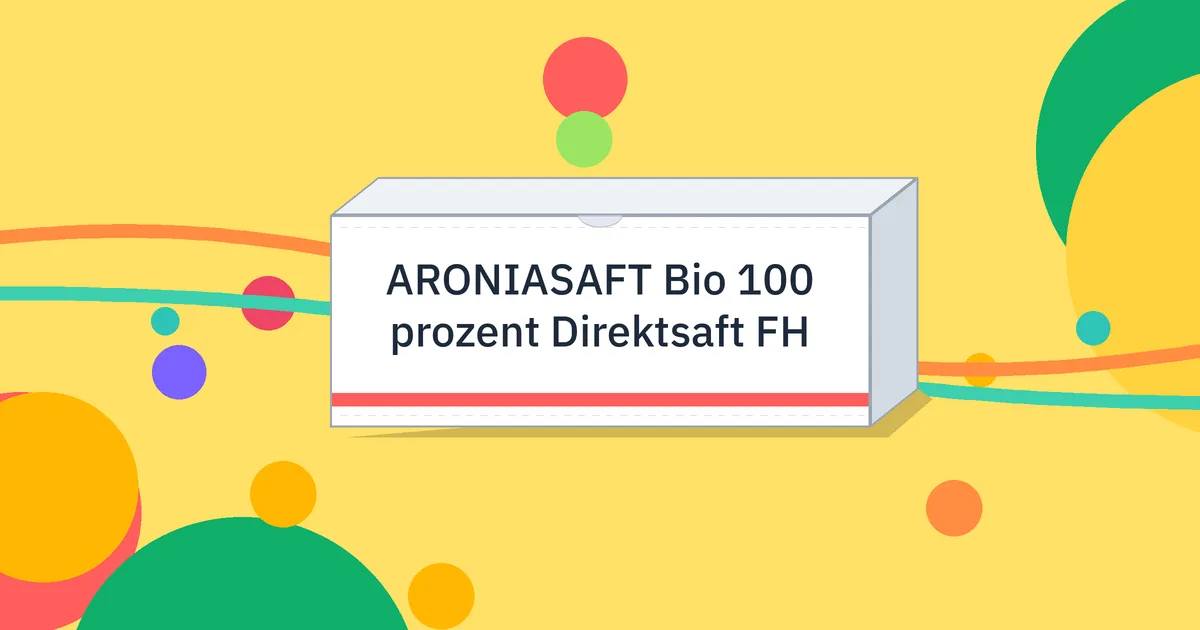 Symbolbild: Packung mit der Aufschrift ARONIASAFT Bio 100 prozent Direktsaft FH (PZN 13724136) – Verfügbarkeit und Bezug in Apotheken in Frankfurt am Main