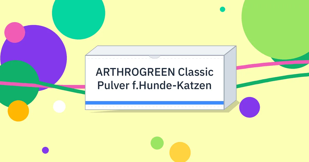 Symbolbild: Packung mit der Aufschrift ARTHROGREEN Classic Pulver f.Hunde-Katzen (PZN 11685426) – Verfügbarkeit und Bezug in Apotheken in Frankfurt am Main