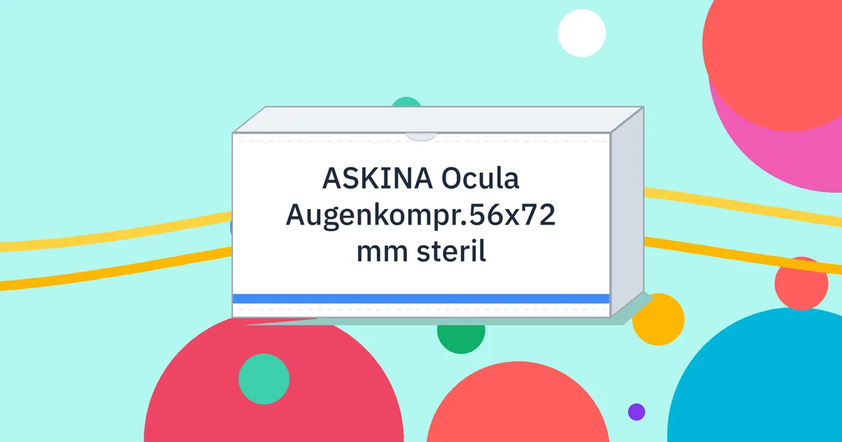 Symbolbild: Packung mit der Aufschrift ASKINA Ocula Augenkompr.56x72 mm steril (PZN 01817542) – Verfügbarkeit und Bezug in Apotheken in Frankfurt am Main