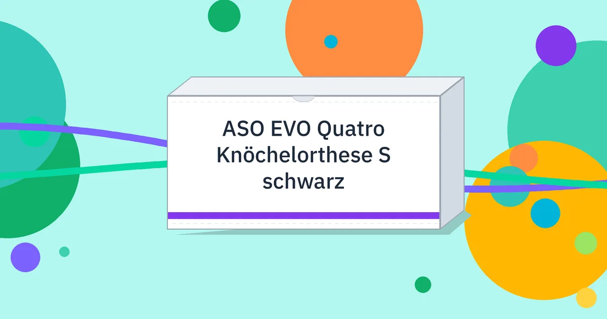 Symbolbild: Packung mit der Aufschrift ASO EVO Quatro Knöchelorthese S schwarz (PZN 10839784) – Verfügbarkeit und Bezug in Apotheken in Frankfurt am Main