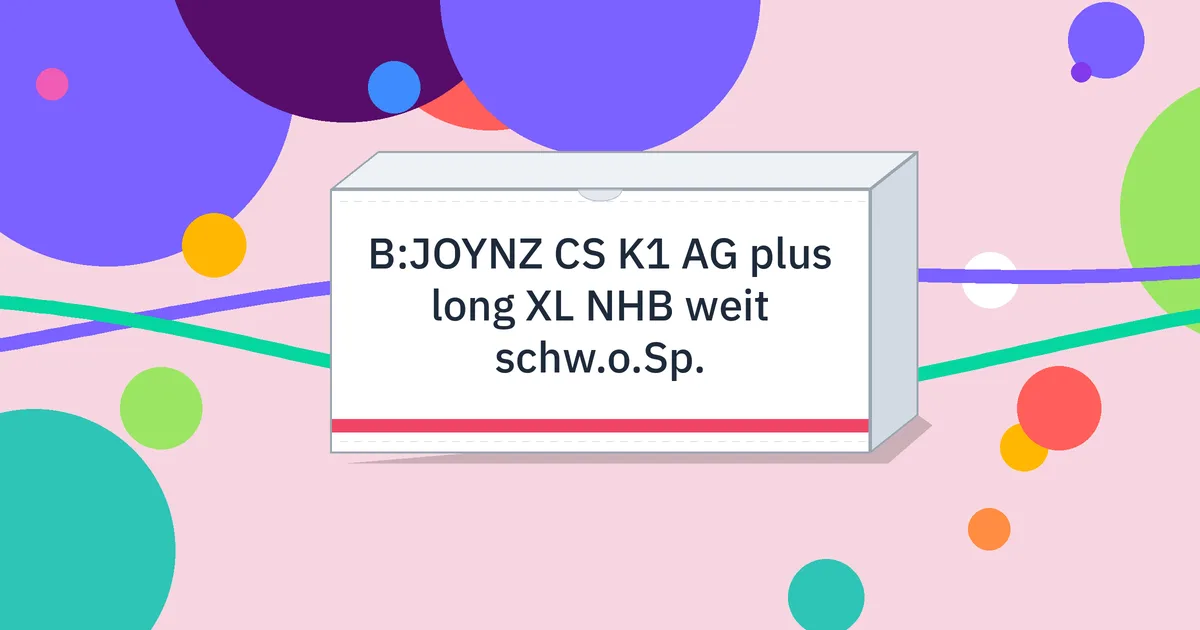 Symbolbild: Packung mit der Aufschrift B:JOYNZ CS K1 AG plus long XL NHB weit schw.o.Sp. (PZN 20532940) – Verfügbarkeit und Bezug in Apotheken in Frankfurt am Main