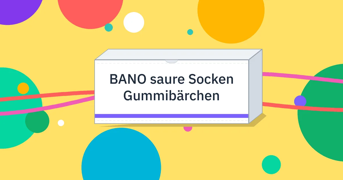 Symbolbild: Packung mit der Aufschrift BANO saure Socken Gummibärchen (PZN 19163756) – Verfügbarkeit und Bezug in Apotheken in Frankfurt am Main
