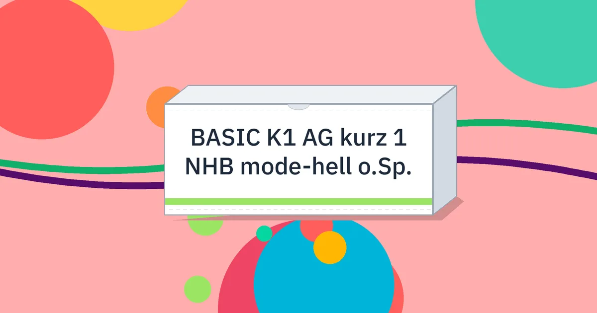 Symbolbild: Packung mit der Aufschrift BASIC K1 AG kurz 1 NHB mode-hell o.Sp. (PZN 20259651) – Verfügbarkeit und Bezug in Apotheken in Frankfurt am Main