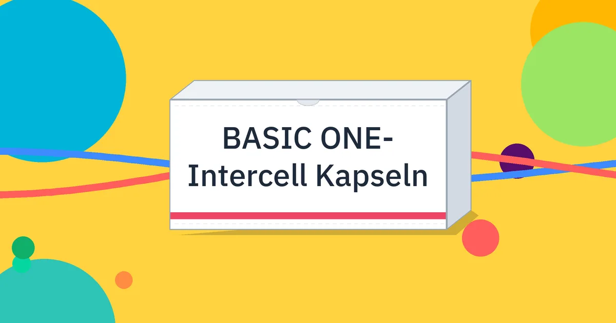 Symbolbild: Packung mit der Aufschrift BASIC ONE-Intercell Kapseln (PZN 18066749) – Verfügbarkeit und Bezug in Apotheken in Frankfurt am Main