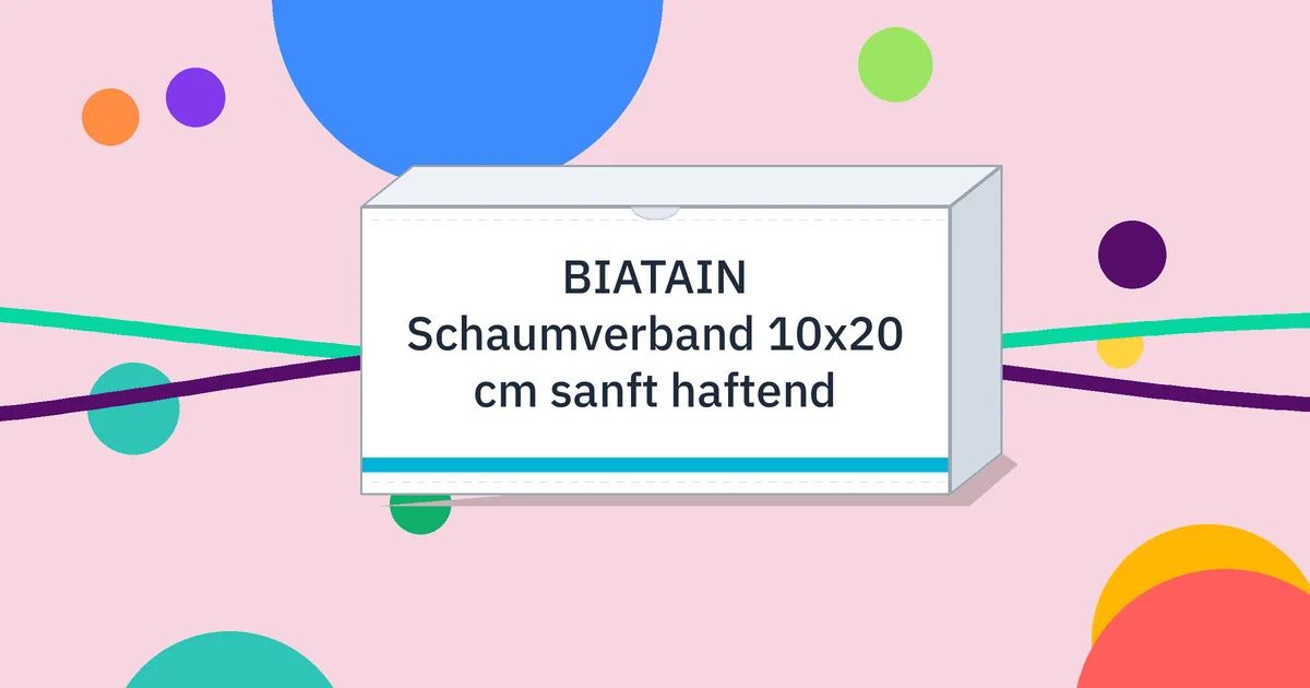 Symbolbild: Packung mit der Aufschrift BIATAIN Schaumverband 10x20 cm sanft haftend (PZN 19348326) – Verfügbarkeit und Bezug in Apotheken in Frankfurt am Main