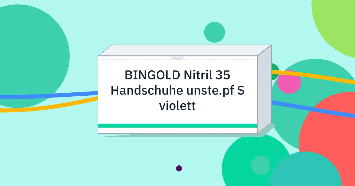 Symbolbild: Packung mit der Aufschrift BINGOLD Nitril 35 Handschuhe unste.pf S violett (PZN 19472486) – Verfügbarkeit und Bezug in Apotheken in Frankfurt am Main