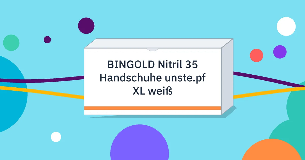 Symbolbild: Packung mit der Aufschrift BINGOLD Nitril 35 Handschuhe unste.pf XL weiß (PZN 19472345) – Verfügbarkeit und Bezug in Apotheken in Frankfurt am Main