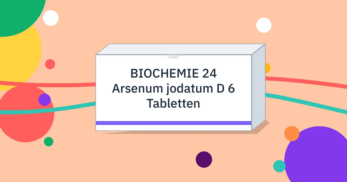 Symbolbild: Packung mit der Aufschrift BIOCHEMIE 24 Arsenum jodatum D 6 Tabletten (PZN 04325578) – Verfügbarkeit und Bezug in Apotheken in Frankfurt am Main