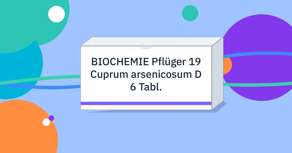 Symbolbild: Packung mit der Aufschrift BIOCHEMIE Pflüger 19 Cuprum arsenicosum D 6 Tabl. (PZN 06322561) – Verfügbarkeit und Bezug in Apotheken in Frankfurt am Main