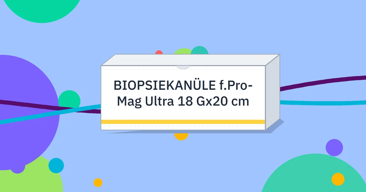 Symbolbild: Packung mit der Aufschrift BIOPSIEKANÜLE f.Pro-Mag Ultra 18 Gx20 cm (PZN 04210094) – Verfügbarkeit und Bezug in Apotheken in Frankfurt am Main