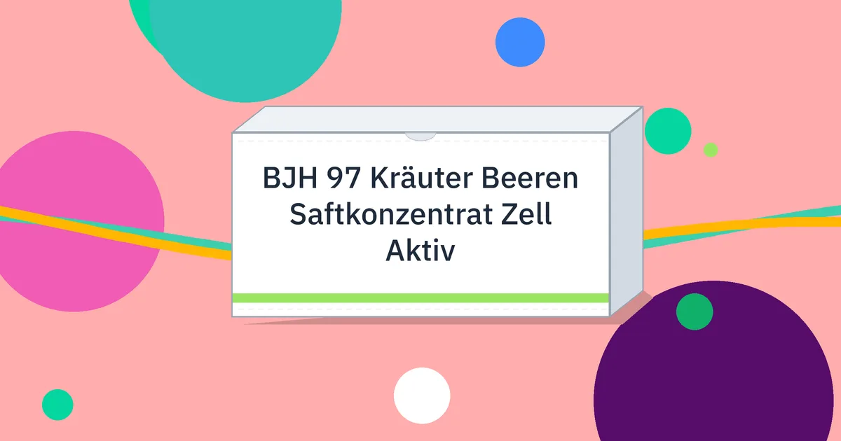 Symbolbild: Packung mit der Aufschrift BJH 97 Kräuter Beeren Saftkonzentrat Zell Aktiv (PZN 01137592) – Verfügbarkeit und Bezug in Apotheken in Frankfurt am Main
