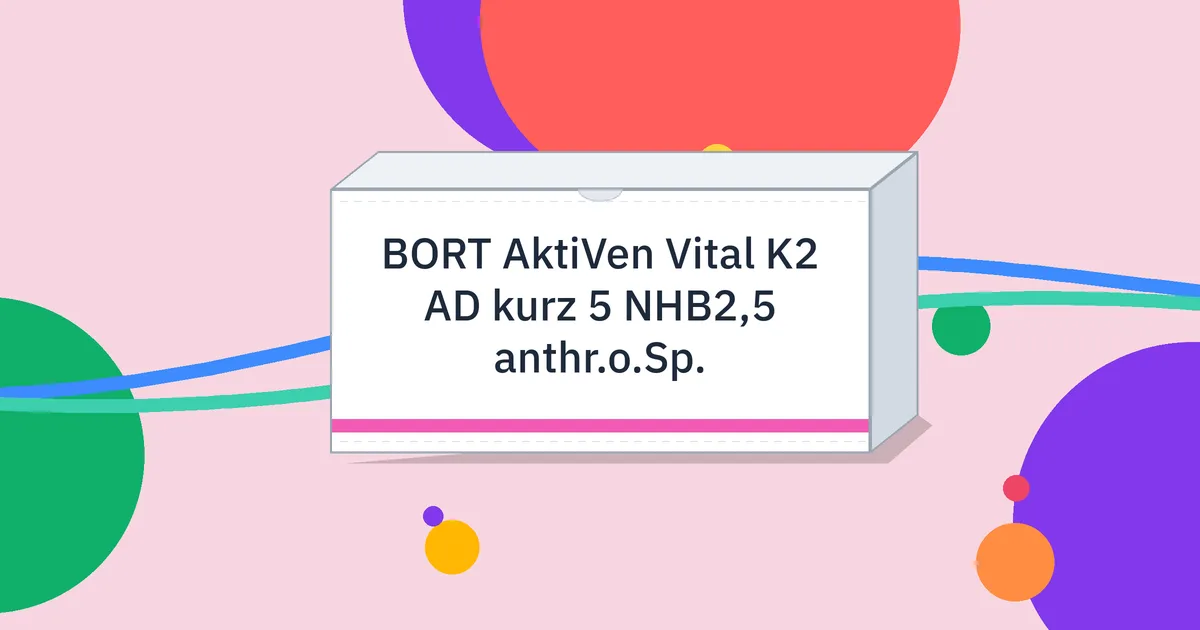 Symbolbild: Packung mit der Aufschrift BORT AktiVen Vital K2 AD kurz 5 NHB2,5 anthr.o.Sp. (PZN 17499676) – Verfügbarkeit und Bezug in Apotheken in Frankfurt am Main