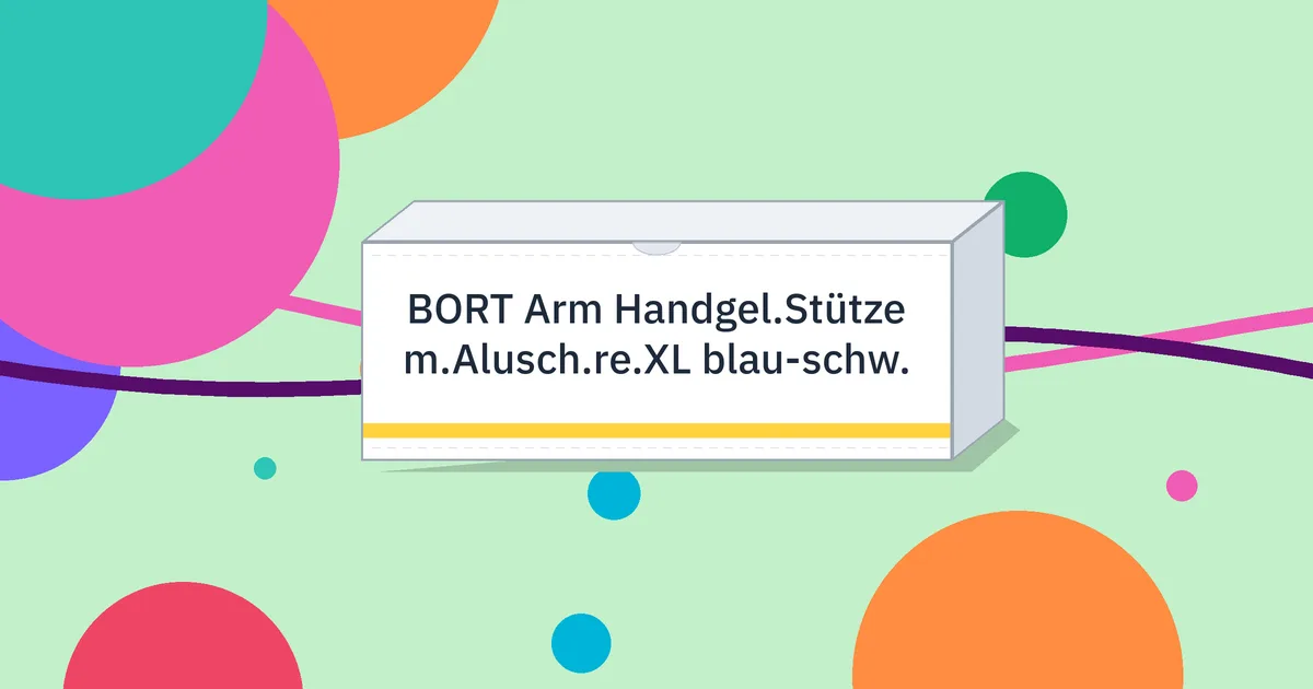 Symbolbild: Packung mit der Aufschrift BORT Arm Handgel.Stütze m.Alusch.re.XL blau-schw. (PZN 04195911) – Verfügbarkeit und Bezug in Apotheken in Frankfurt am Main