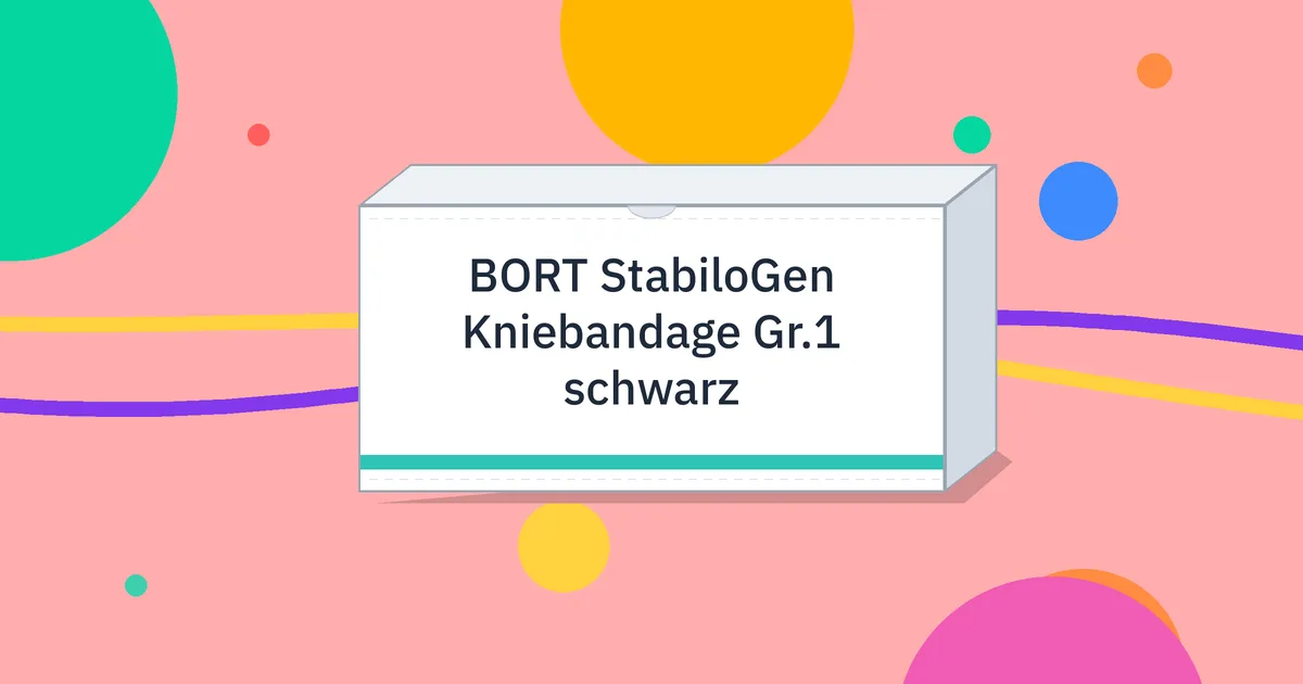 Symbolbild: Packung mit der Aufschrift BORT StabiloGen Kniebandage Gr.1 schwarz (PZN 16846584) – Verfügbarkeit und Bezug in Apotheken in Frankfurt am Main