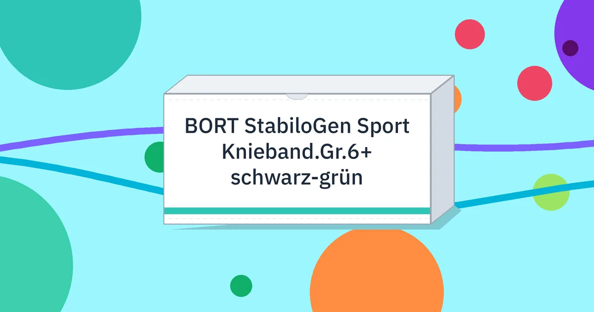 Symbolbild: Packung mit der Aufschrift BORT StabiloGen Sport Knieband.Gr.6+ schwarz-grün (PZN 16846650) – Verfügbarkeit und Bezug in Apotheken in Frankfurt am Main