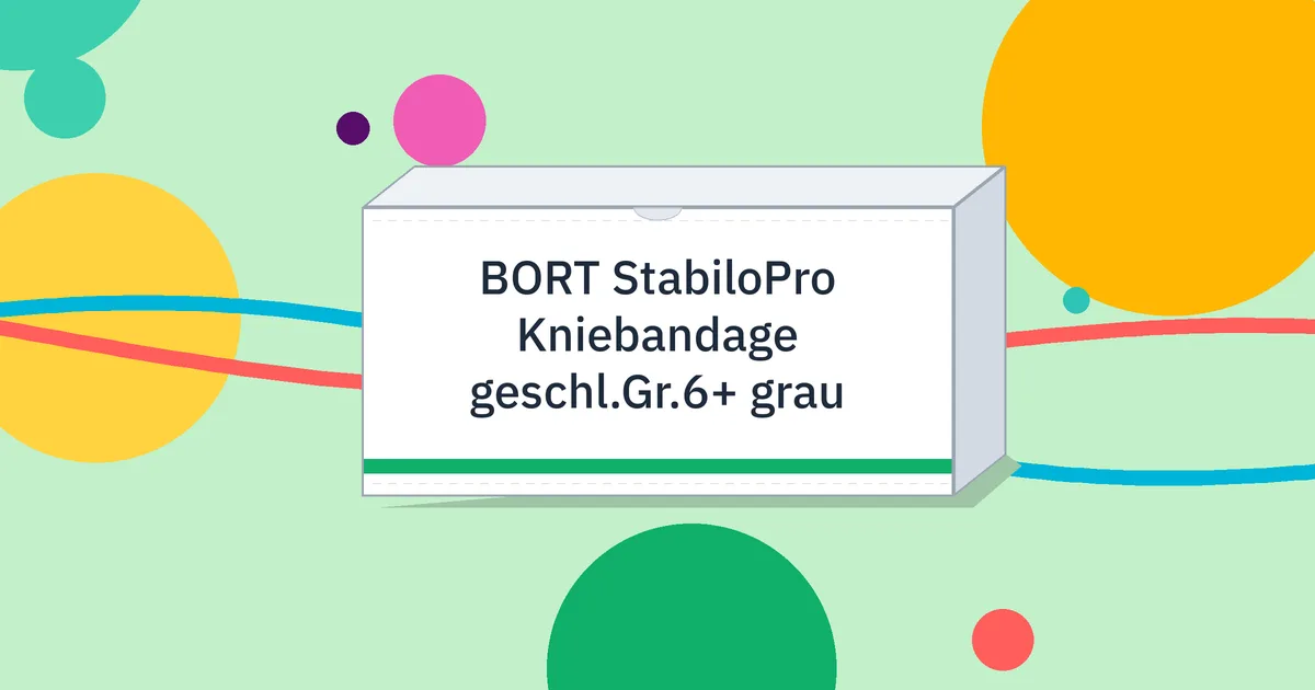 Symbolbild: Packung mit der Aufschrift BORT StabiloPro Kniebandage geschl.Gr.6+ grau (PZN 15256828) – Verfügbarkeit und Bezug in Apotheken in Frankfurt am Main