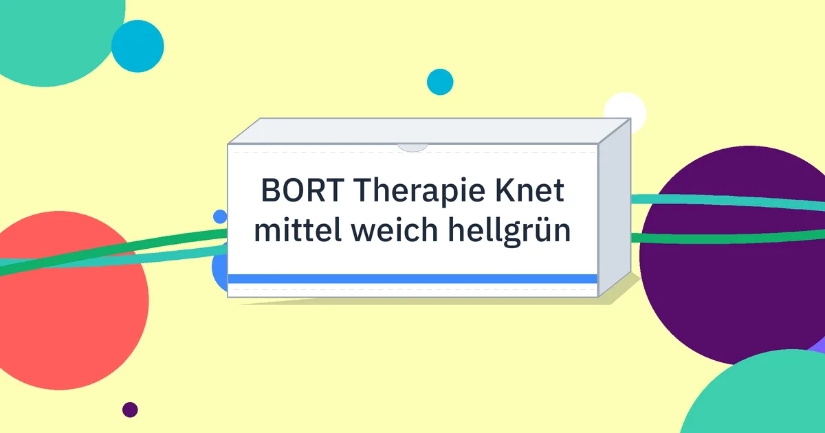 Symbolbild: Packung mit der Aufschrift BORT Therapie Knet mittel weich hellgrün (PZN 04384150) – Verfügbarkeit und Bezug in Apotheken in Frankfurt am Main
