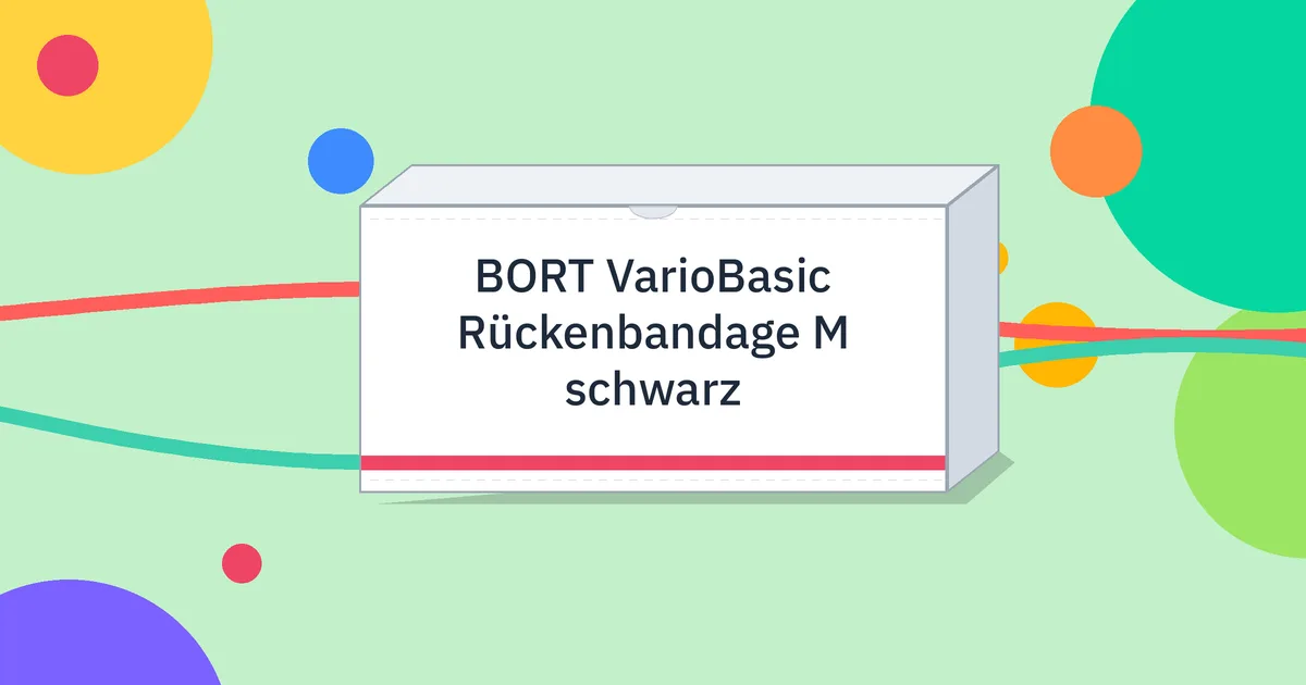 Symbolbild: Packung mit der Aufschrift BORT VarioBasic Rückenbandage M schwarz (PZN 04737967) – Verfügbarkeit und Bezug in Apotheken in Frankfurt am Main