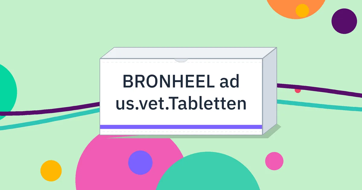 Symbolbild: Packung mit der Aufschrift BRONHEEL ad us.vet.Tabletten (PZN 13360119) – Verfügbarkeit und Bezug in Apotheken in Frankfurt am Main