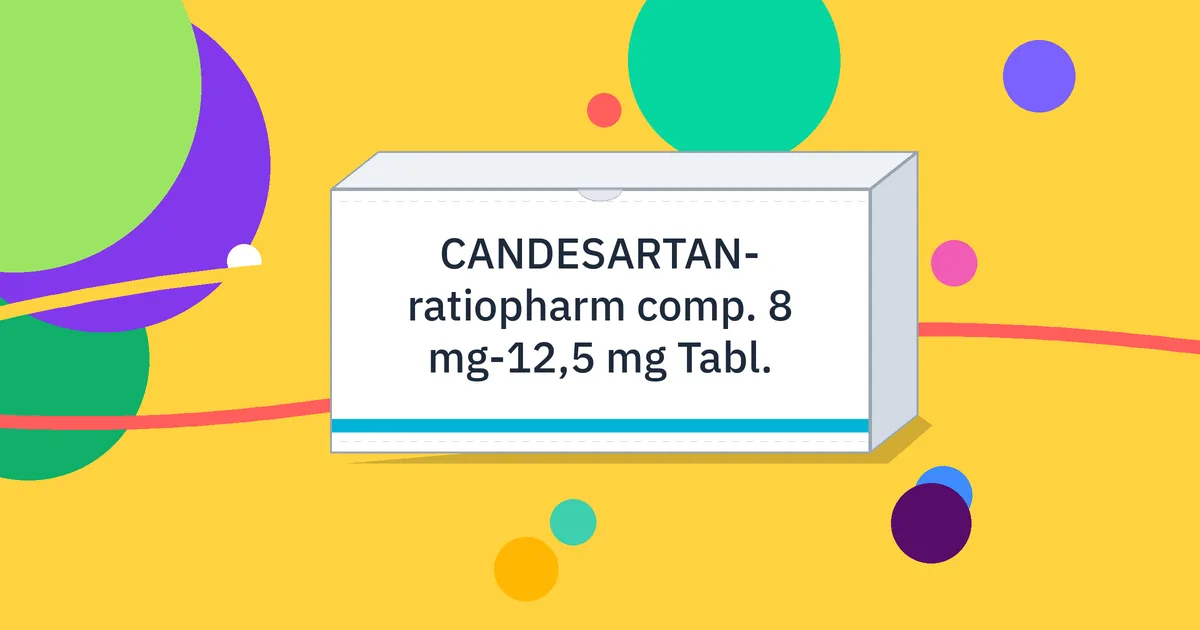 Symbolbild: Packung mit der Aufschrift CANDESARTAN-ratiopharm comp. 8 mg-12,5 mg Tabl. (PZN 09068175) – Verfügbarkeit und Bezug in Apotheken in Frankfurt am Main