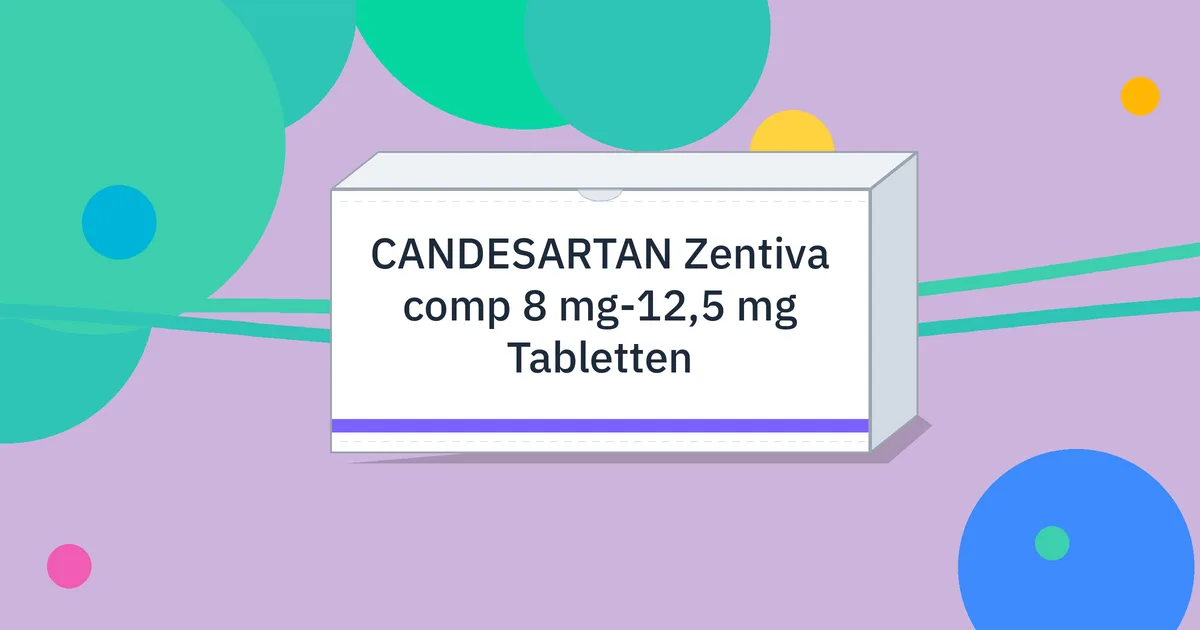 Symbolbild: Packung mit der Aufschrift CANDESARTAN Zentiva comp 8 mg-12,5 mg Tabletten (PZN 09392349) – Verfügbarkeit und Bezug in Apotheken in Frankfurt am Main