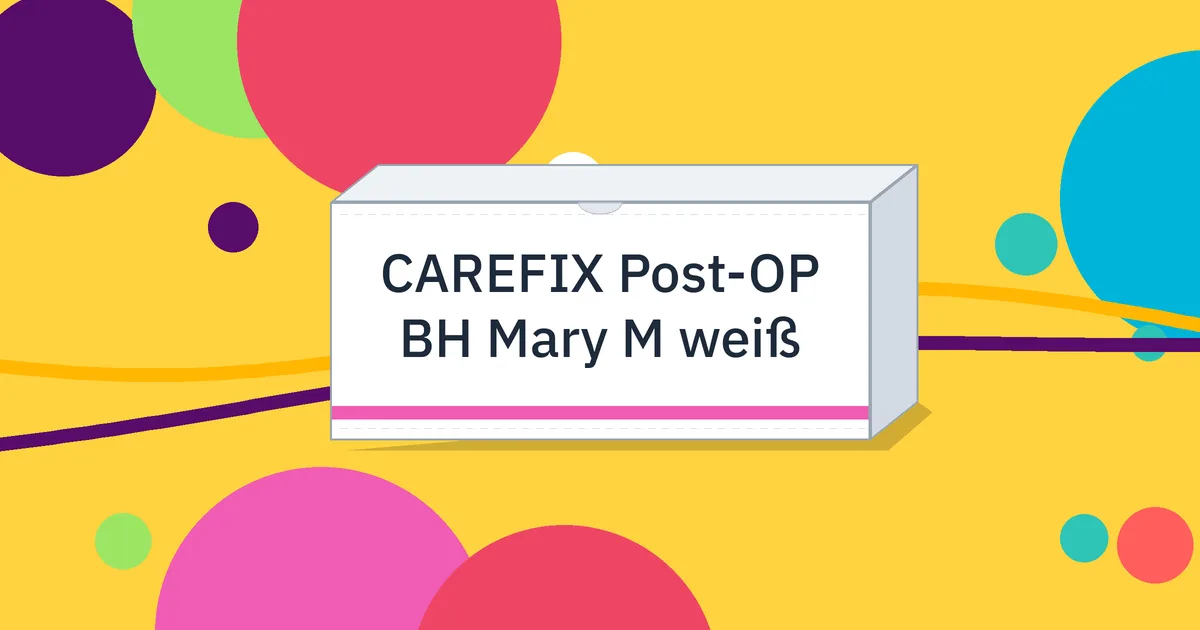 Symbolbild: Packung mit der Aufschrift CAREFIX Post-OP BH Mary M weiß (PZN 11580733) – Verfügbarkeit und Bezug in Apotheken in Frankfurt am Main