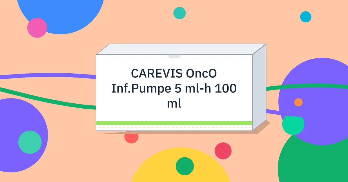 Symbolbild: Packung mit der Aufschrift CAREVIS OncO Inf.Pumpe 5 ml-h 100 ml (PZN 19117466) – Verfügbarkeit und Bezug in Apotheken in Frankfurt am Main