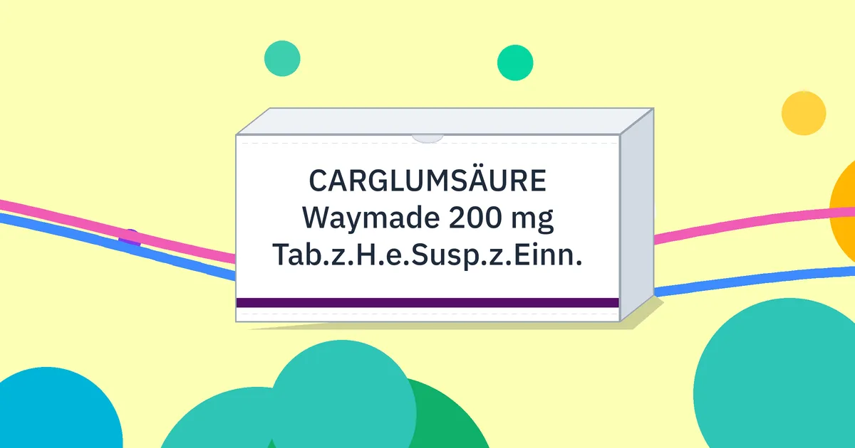 Symbolbild: Packung mit der Aufschrift CARGLUMSÄURE Waymade 200 mg Tab.z.H.e.Susp.z.Einn. (PZN 15192152) – Verfügbarkeit und Bezug in Apotheken in Frankfurt am Main