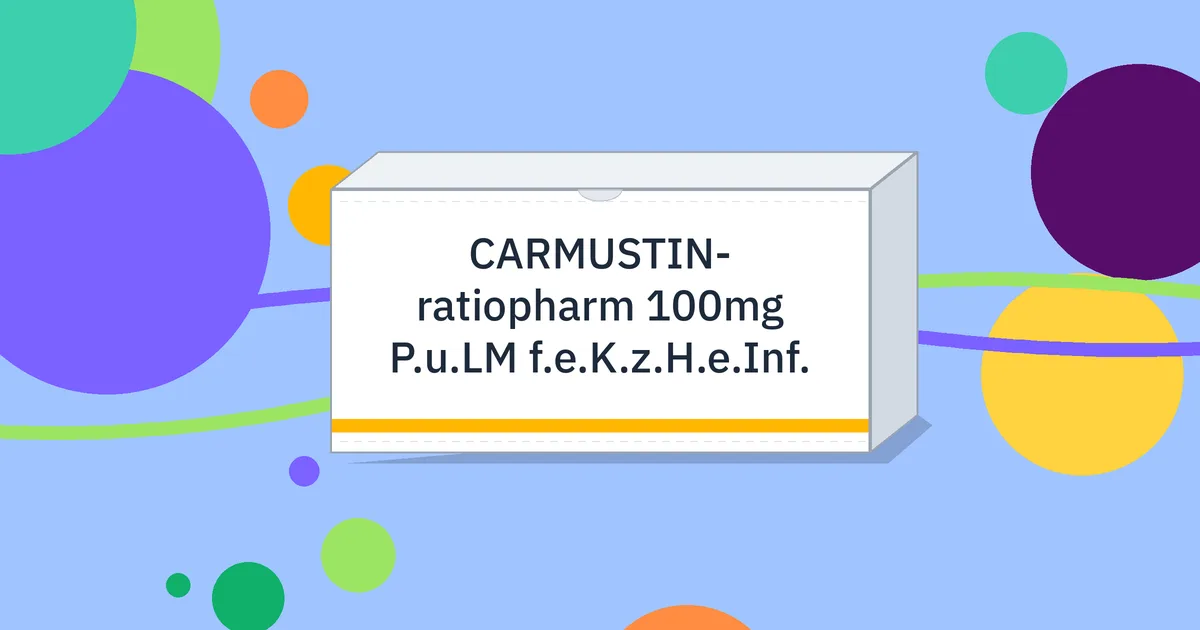 Symbolbild: Packung mit der Aufschrift CARMUSTIN-ratiopharm 100mg P.u.LM f.e.K.z.H.e.Inf. (PZN 16937996) – Verfügbarkeit und Bezug in Apotheken in Frankfurt am Main