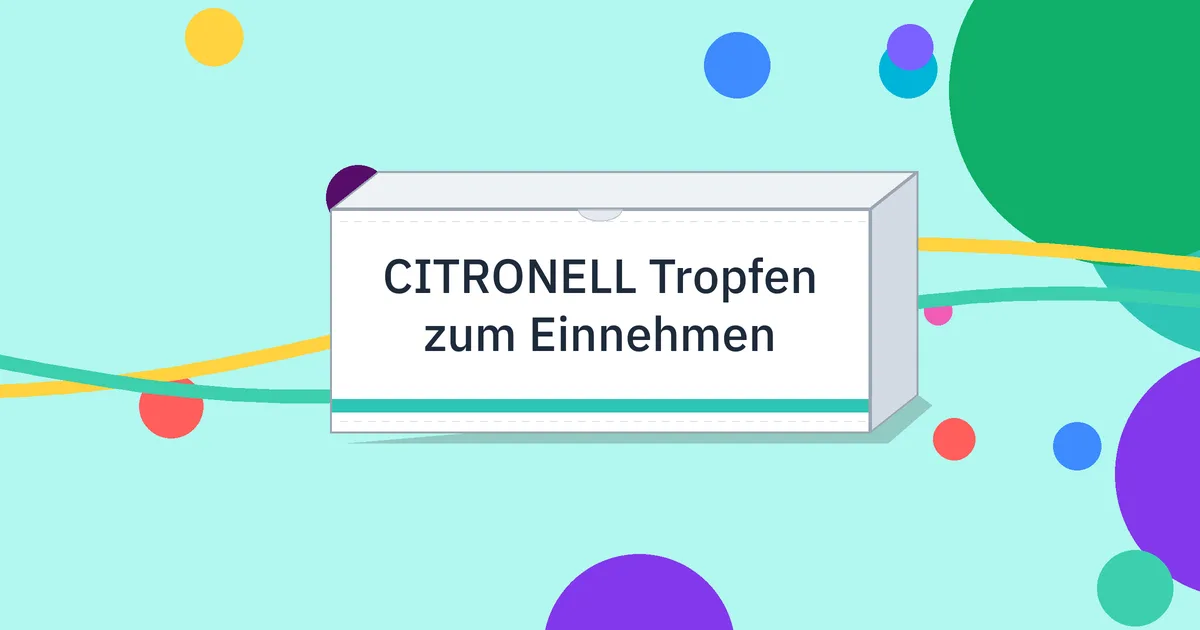 Symbolbild: Packung mit der Aufschrift CITRONELL Tropfen zum Einnehmen (PZN 11366709) – Verfügbarkeit und Bezug in Apotheken in Frankfurt am Main