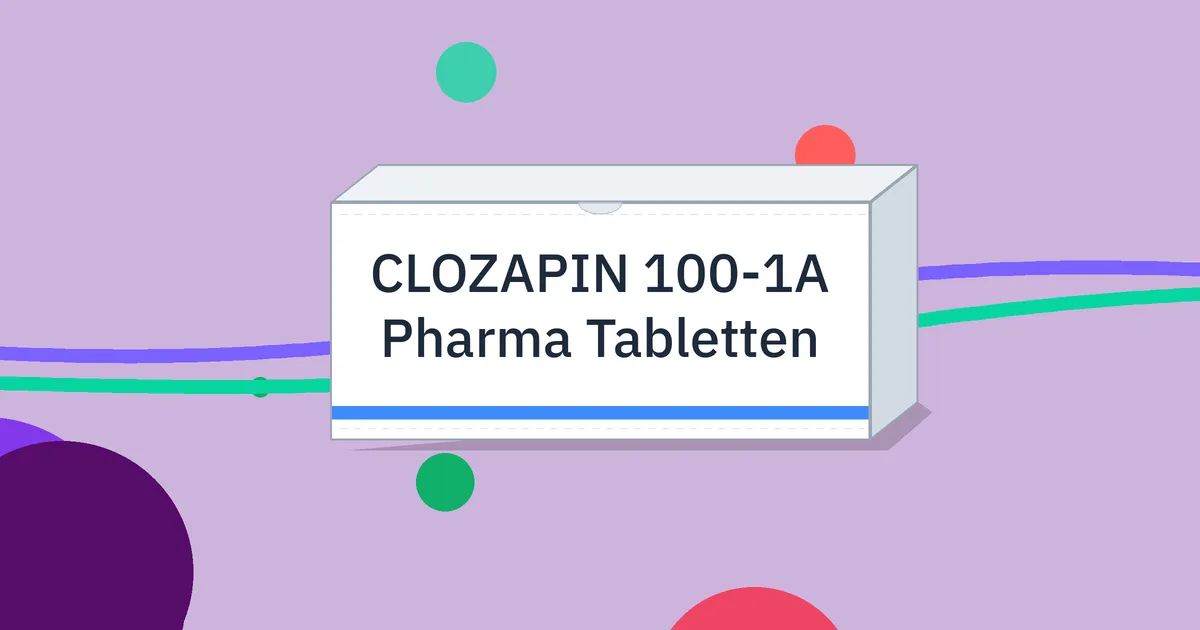 Symbolbild: Packung mit der Aufschrift CLOZAPIN 100-1A Pharma Tabletten (PZN 01664104) – Verfügbarkeit und Bezug in Apotheken in Frankfurt am Main