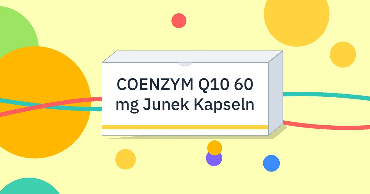 Symbolbild: Packung mit der Aufschrift COENZYM Q10 60 mg Junek Kapseln (PZN 09719951) – Verfügbarkeit und Bezug in Apotheken in Frankfurt am Main