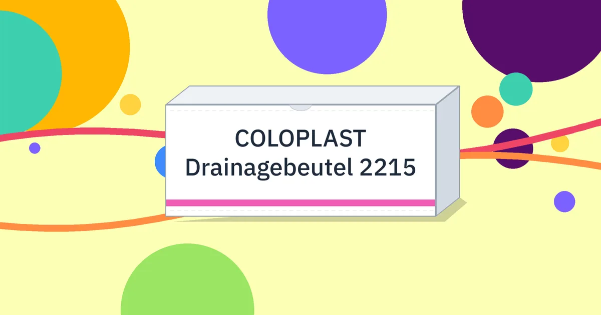 Symbolbild: Packung mit der Aufschrift COLOPLAST Drainagebeutel 2215 (PZN 07232647) – Verfügbarkeit und Bezug in Apotheken in Frankfurt am Main