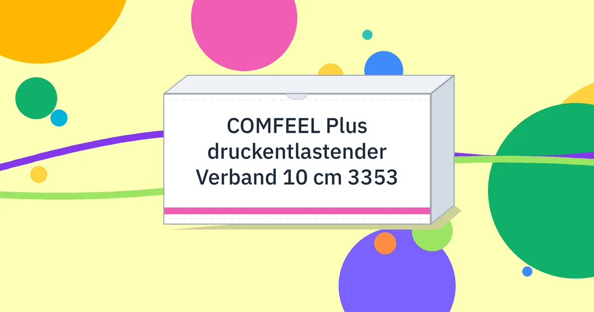 Symbolbild: Packung mit der Aufschrift COMFEEL Plus druckentlastender Verband 10 cm 3353 (PZN 09892684) – Verfügbarkeit und Bezug in Apotheken in Frankfurt am Main