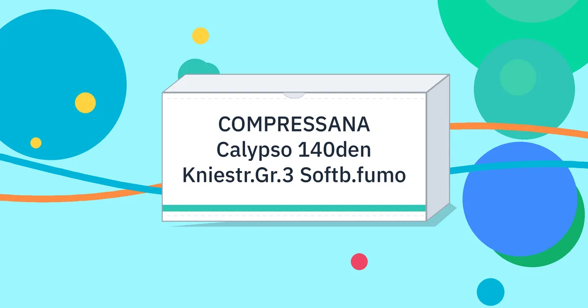 Symbolbild: Packung mit der Aufschrift COMPRESSANA Calypso 140den Kniestr.Gr.3 Softb.fumo (PZN 09077116) – Verfügbarkeit und Bezug in Apotheken in Frankfurt am Main