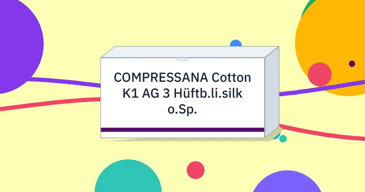 Symbolbild: Packung mit der Aufschrift COMPRESSANA Cotton K1 AG 3 Hüftb.li.silk o.Sp. (PZN 12980535) – Verfügbarkeit und Bezug in Apotheken in Frankfurt am Main