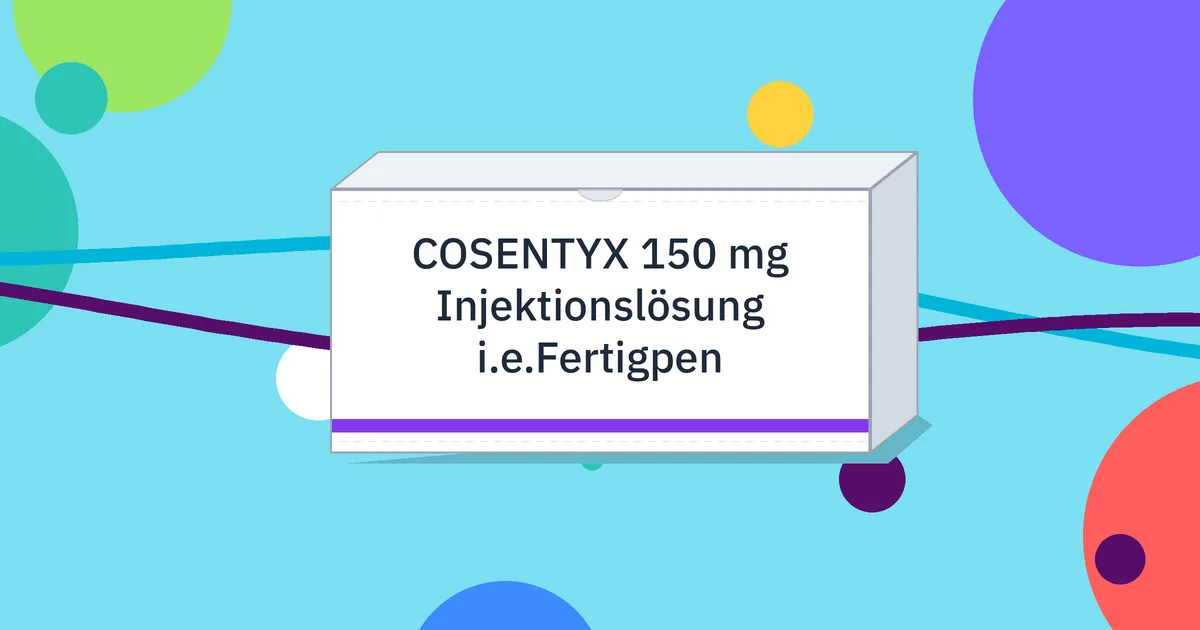 Symbolbild: Packung mit der Aufschrift COSENTYX 150 mg Injektionslösung i.e.Fertigpen (PZN 13512983) – Verfügbarkeit und Bezug in Apotheken in Frankfurt am Main