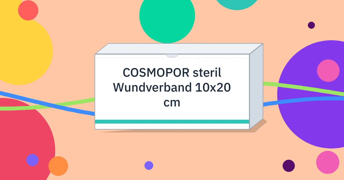 Symbolbild: Packung mit der Aufschrift COSMOPOR steril Wundverband 10x20 cm (PZN 18374511) – Verfügbarkeit und Bezug in Apotheken in Frankfurt am Main