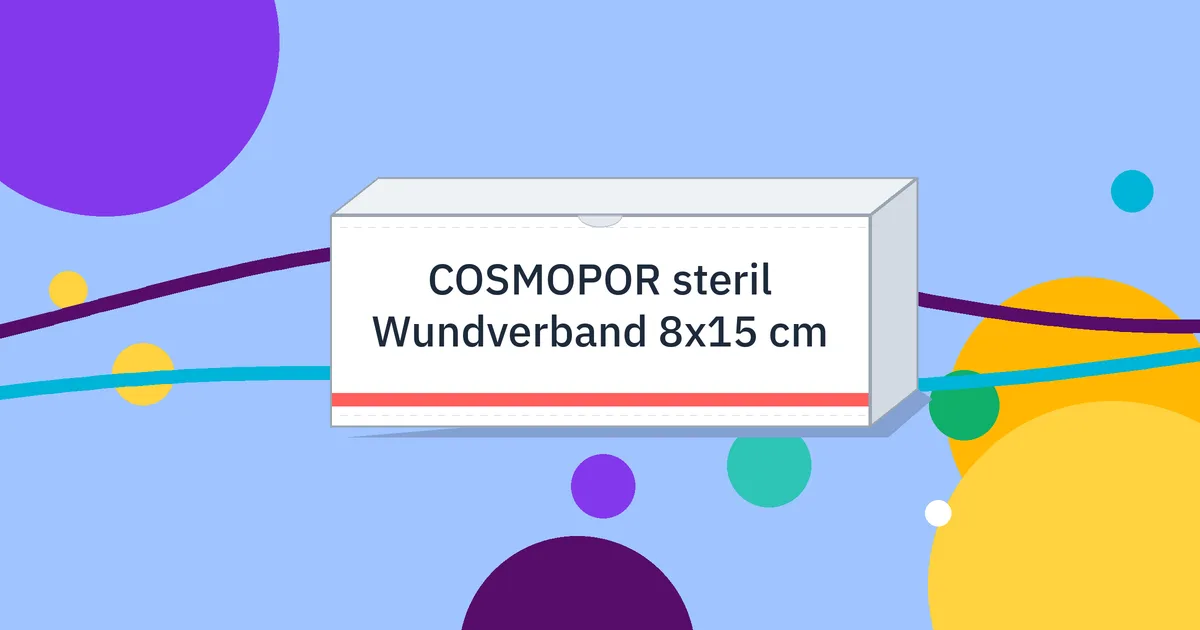Symbolbild: Packung mit der Aufschrift COSMOPOR steril Wundverband 8x15 cm (PZN 10324815) – Verfügbarkeit und Bezug in Apotheken in Frankfurt am Main