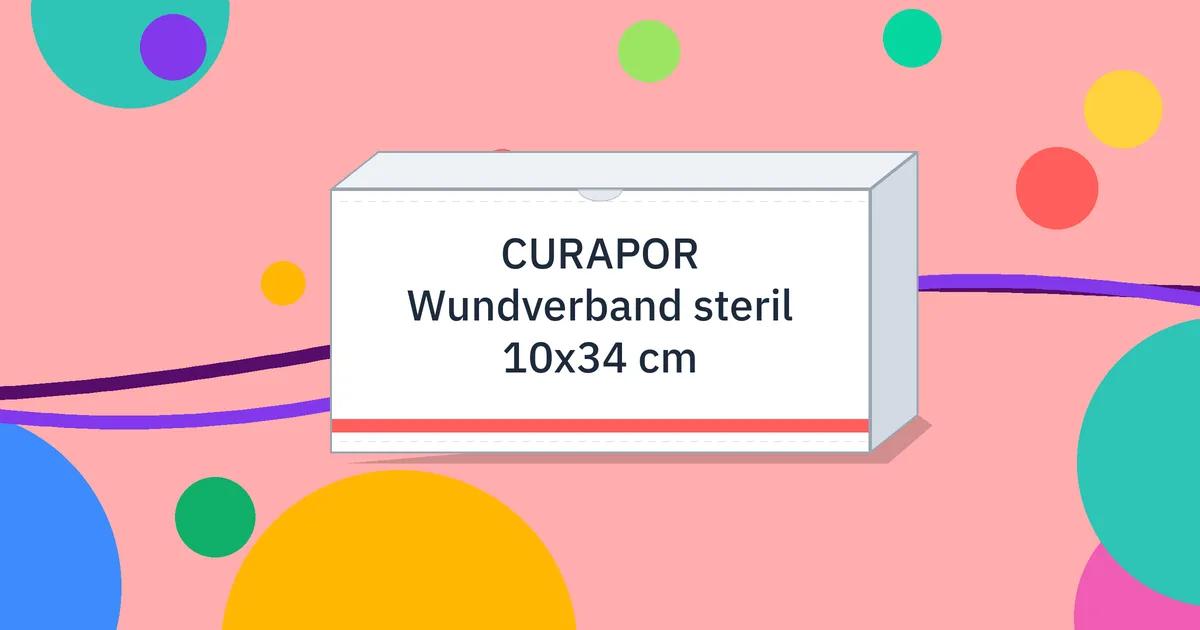 Symbolbild: Packung mit der Aufschrift CURAPOR Wundverband steril 10x34 cm (PZN 16001869) – Verfügbarkeit und Bezug in Apotheken in Frankfurt am Main