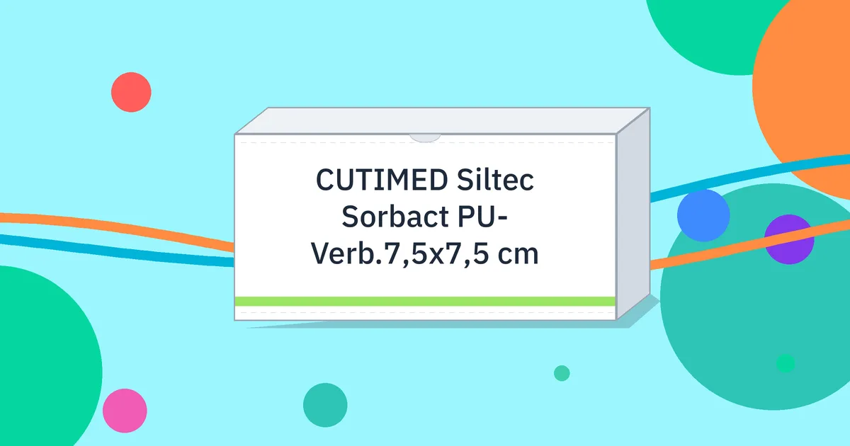 Symbolbild: Packung mit der Aufschrift CUTIMED Siltec Sorbact PU-Verb.7,5x7,5 cm (PZN 17851707) – Verfügbarkeit und Bezug in Apotheken in Frankfurt am Main