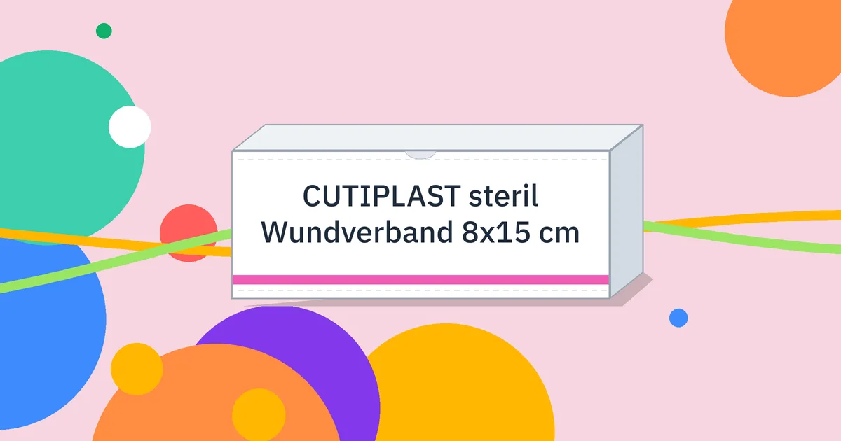Symbolbild: Packung mit der Aufschrift CUTIPLAST steril Wundverband 8x15 cm (PZN 18034637) – Verfügbarkeit und Bezug in Apotheken in Frankfurt am Main