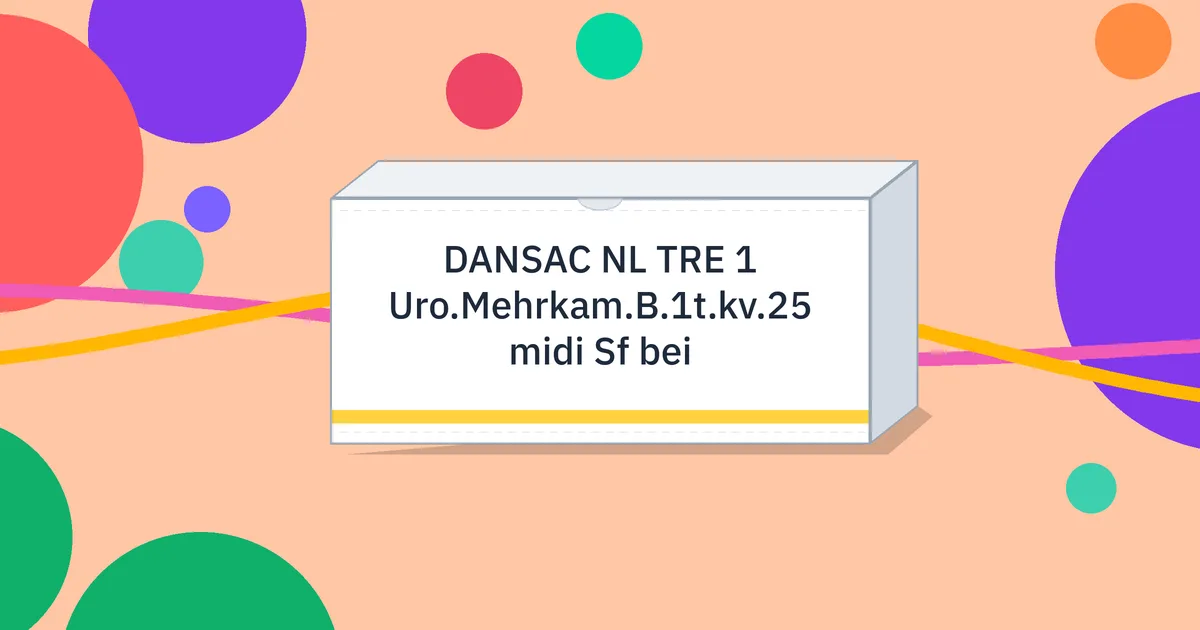 Symbolbild: Packung mit der Aufschrift DANSAC NL TRE 1 Uro.Mehrkam.B.1t.kv.25 midi Sf bei (PZN 18179436) – Verfügbarkeit und Bezug in Apotheken in Frankfurt am Main