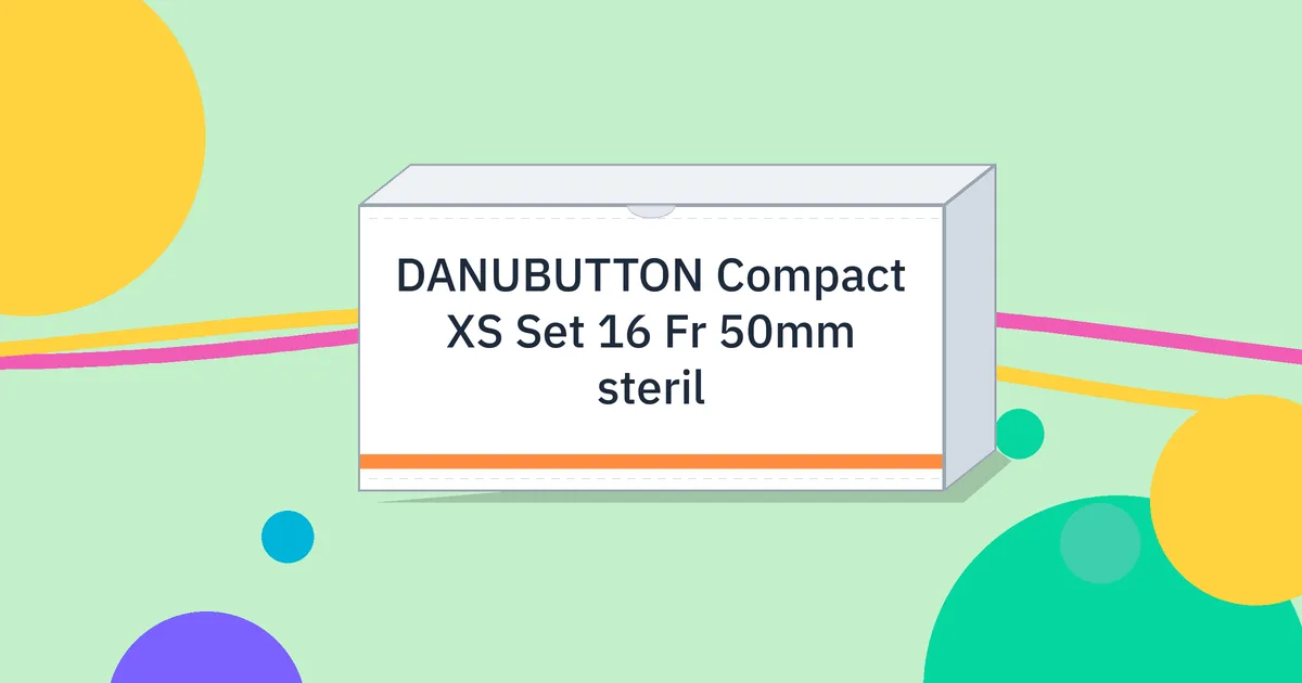 Symbolbild: Packung mit der Aufschrift DANUBUTTON Compact XS Set 16 Fr 50mm steril (PZN 19852941) – Verfügbarkeit und Bezug in Apotheken in Frankfurt am Main