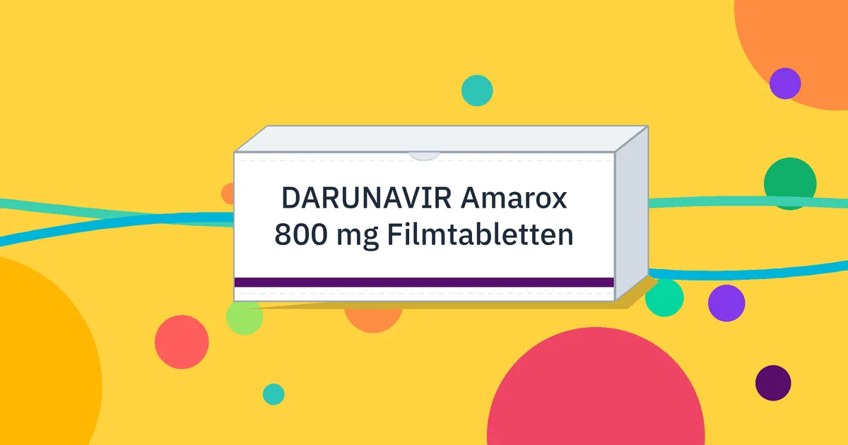Symbolbild: Packung mit der Aufschrift DARUNAVIR Amarox 800 mg Filmtabletten (PZN 17425293) – Verfügbarkeit und Bezug in Apotheken in Frankfurt am Main
