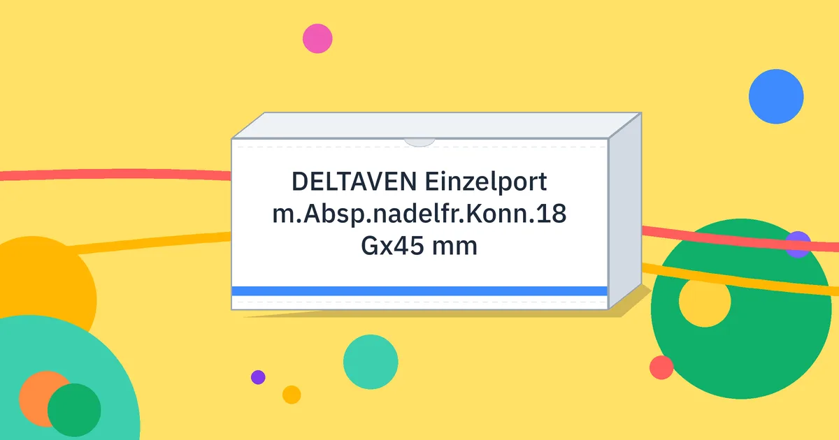 Symbolbild: Packung mit der Aufschrift DELTAVEN Einzelport m.Absp.nadelfr.Konn.18 Gx45 mm (PZN 20365560) – Verfügbarkeit und Bezug in Apotheken in Frankfurt am Main
