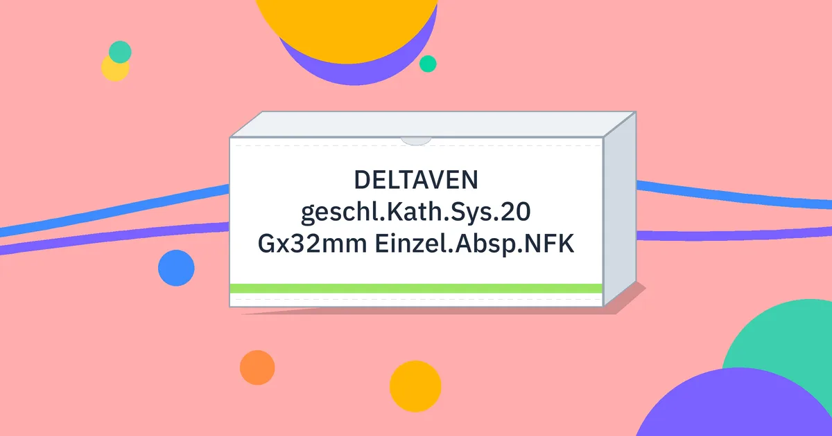 Symbolbild: Packung mit der Aufschrift DELTAVEN geschl.Kath.Sys.20 Gx32mm Einzel.Absp.NFK (PZN 13977877) – Verfügbarkeit und Bezug in Apotheken in Frankfurt am Main