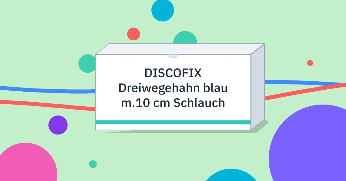 Symbolbild: Packung mit der Aufschrift DISCOFIX Dreiwegehahn blau m.10 cm Schlauch (PZN 09329919) – Verfügbarkeit und Bezug in Apotheken in Frankfurt am Main