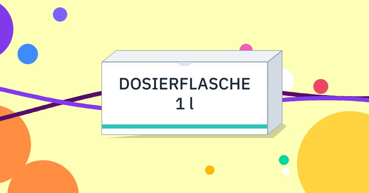 Symbolbild: Packung mit der Aufschrift DOSIERFLASCHE 1 l (PZN 02236899) – Verfügbarkeit und Bezug in Apotheken in Frankfurt am Main