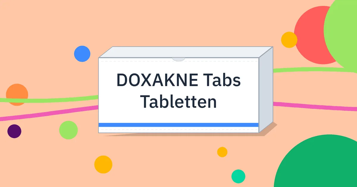 Symbolbild: Packung mit der Aufschrift DOXAKNE Tabs Tabletten (PZN 03977706) – Verfügbarkeit und Bezug in Apotheken in Frankfurt am Main